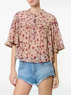 MARANT ETOILE Douna Top Beige & Red Two-tone Print