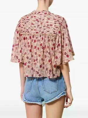MARANT ETOILE Douna Top Beige & Red Two-tone Print