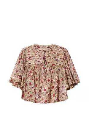 MARANT ETOILE Douna Top Beige & Red Two-tone Print - Neutrals