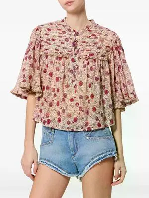 MARANT ETOILE Douna Top Beige & Red Two-tone Print - Neutrals