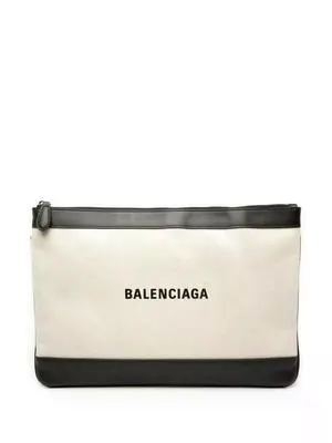 Balenciaga Canvas Navy Clip M Clutch Bag - Brown
