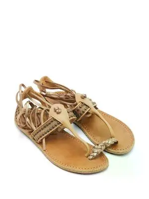 CHRISTIAN LOUBOUTIN Studded Ankle-strap Flat Sandals - Neutrals
