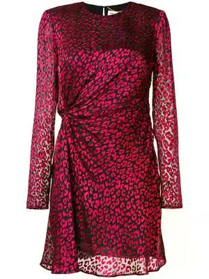 Saint Laurent Gathered Leopard Print Mini Dress