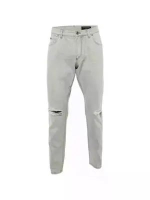 Dolce & Gabbana Distressed Logo Plaque Jeans - Grey