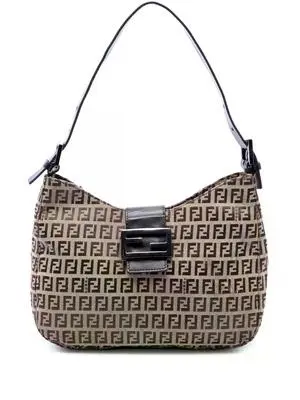 Fendi Zucchino Canvas Shoulder Bag - Neutrals