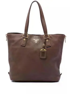 Prada Vitello Daino Side Zip Shopper Tote Bag - Brown
