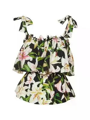 Dolce & Gabbana Floral-print Ruffle Detail Blouse - Black