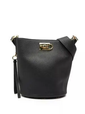 FERRAGAMO Grained Calfskin Studio Bucket Bag - Black