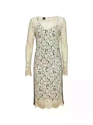 Pinko Corded Lace Stripe-tape Midi Dress - Neutrals