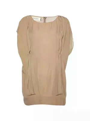 Marni Beige Pleated Short Sleeve Blouse - Neutrals