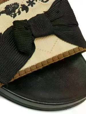 Fendi Knit Sandals With Floral Embroidery And Oversized Bow Detail