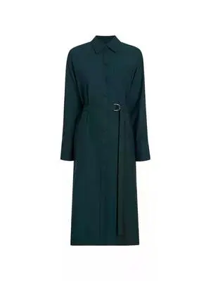 Another Tomorrow Midi Belted Merino Wool Shirt Dress - Green