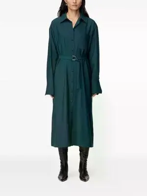 Another Tomorrow Midi Belted Merino Wool Shirt Dress