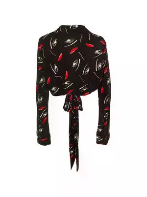 Diane Von Furstenberg Floating Face And Lip Print Wrap Top