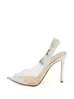 GIANVITO ROSSI Silver Metallic Bow Detail Pointed Toe Sandals - White