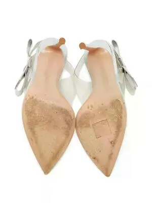 GIANVITO ROSSI Silver Metallic Bow Detail Pointed Toe Sandals