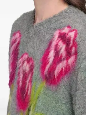 MAISON MARGIELA Floral Intarsia V-neck Sweater
