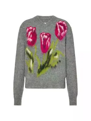 MAISON MARGIELA Floral Intarsia V-neck Sweater - Grey