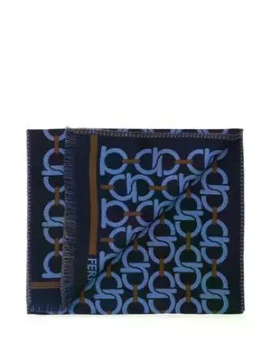 FERRAGAMO Gancini-pattern Fringed Scarf