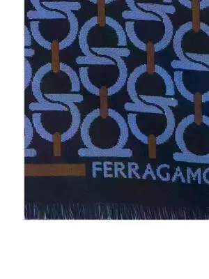 FERRAGAMO Gancini-pattern Fringed Scarf