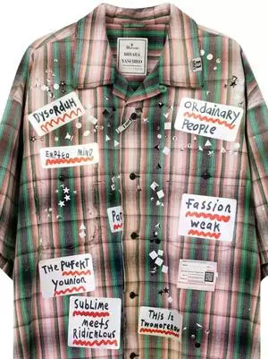 Mihara Yasuhiro Check-pattern Sticker-detailing Shirt