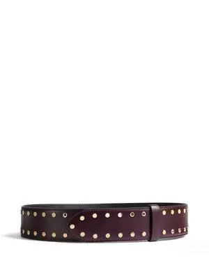Khaite Theo Waist Belt In Bordeaux Leather With Gold Studs Red