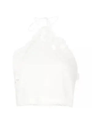 SIR. Klara Floral-embroidered Halterneck Top - White