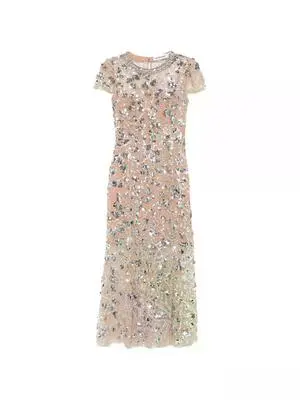 SELF-PORTRAIT Sequin-embellished Midi Dress With Crystal Neckline