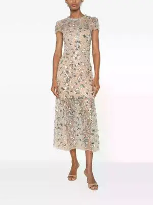 SELF-PORTRAIT Sequin-embellished Midi Dress With Crystal Neckline