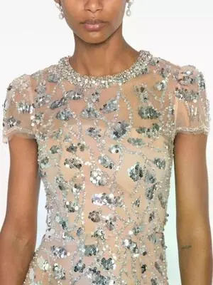 SELF-PORTRAIT Sequin-embellished Midi Dress With Crystal Neckline