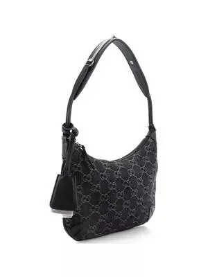 Gucci Horsebit Slim Gg Denim Shoulder Bag With Leather Accents