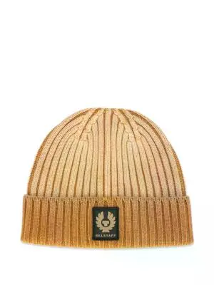 Belstaff Logo Patch Ribbed-knit Beanie Hat - Brown