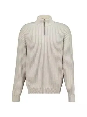 Balenciaga Ribbed Knit Logo Print Quarter-zip Sweater - Neutrals