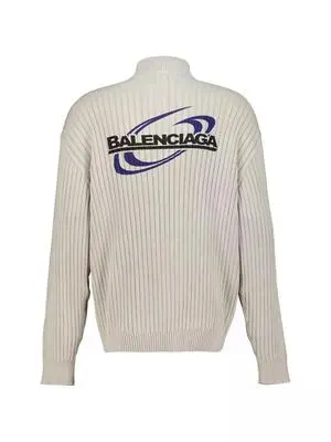 Balenciaga Ribbed Knit Logo Print Quarter-zip Sweater