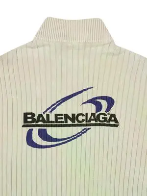Balenciaga Ribbed Knit Logo Print Quarter-zip Sweater