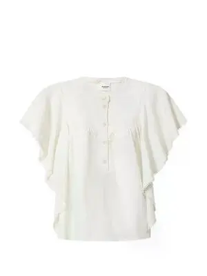 MARANT ETOILE Ruffled-sleeve Pom-pom Trim Blouse - Neutrals