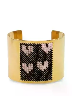 L'EIGHT STUDIO Heart-motif Embroidered Cuff Bracelet - Gold