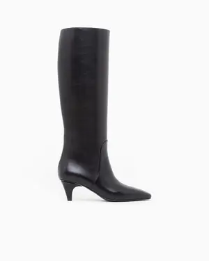 Giorgio Armani Knee High Boots In Leather - Black