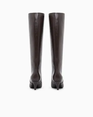 Giorgio Armani Knee High Boots In Leather - Brown