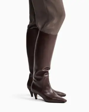 Giorgio Armani Knee High Boots In Leather - Brown