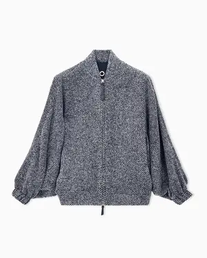 Giorgio Armani Caban Coat In Bouclé-effect Cashmere And Silk With Zip - Black