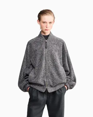 Giorgio Armani Bouclé-effect Cashmere And Silk Zip Caban Coat
