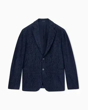 Giorgio Armani Blazer Regular Fit With Silk And Chenille Macro Chevron - Blue