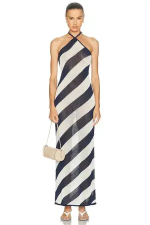 SEROYA Dree Knit Maxi Dress In Navy - Navy & Eggshell