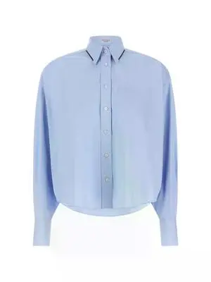 Brunello Cucinelli Monile-trim Cropped Shirt - Blue