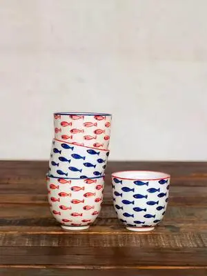 CU I SEEYOU Fish-print Cups - Neutrals