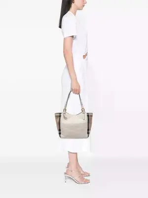 Burberry Small Leather And House Check Canvas Canterbury Tote Bag