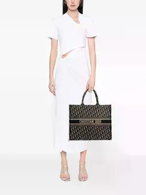 Dior Large Embroidered Canvas Book Tote Bag - Blue