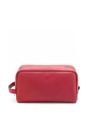 Fendi Leather Logo Travel Kit Pouch Clutch Bag - Red
