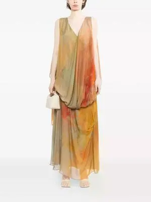 YANGKEHAN Floral Print Draped Dress